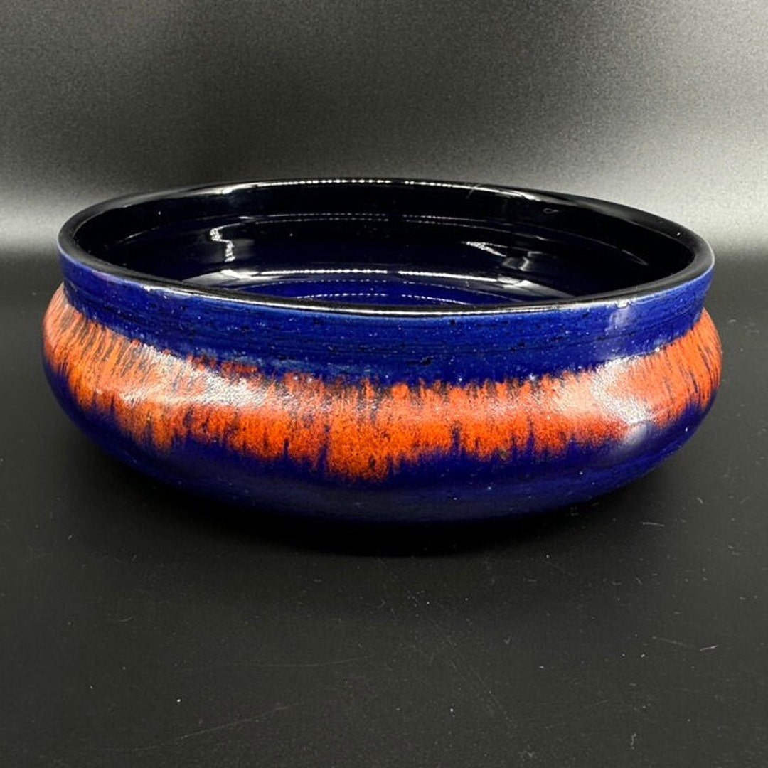Vintage Mid Century Ceramic Orange and Blue Dripped Glazed Bowl, 1950s ...