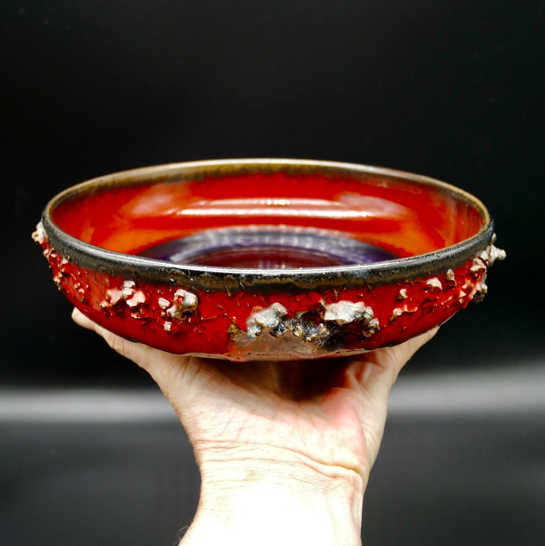 Mid Century Glit of Iceland Lava Bowl Brutalist Red and Blue Vintage ...