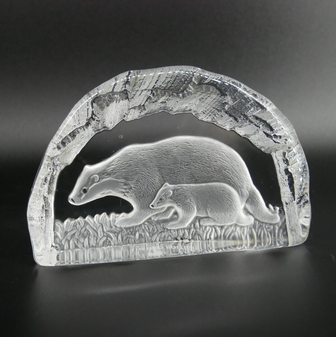 WWF Paperweight Sculpture Crystal Glass Badgers, Designed for Svenskt ...