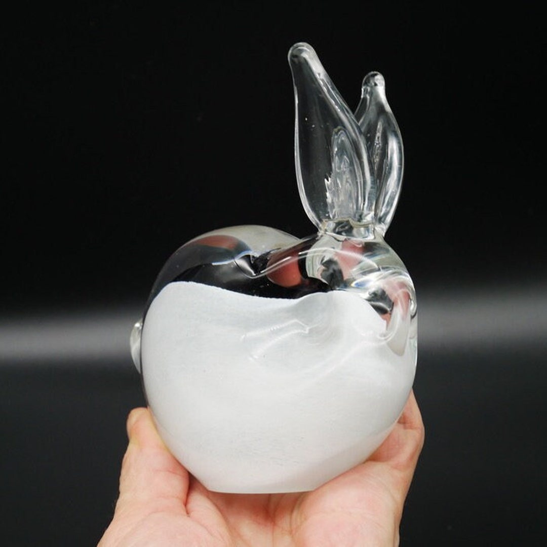 Vintage Black and White Rabbit Sommerso Art Glass Figurine Glass Rabbit ...