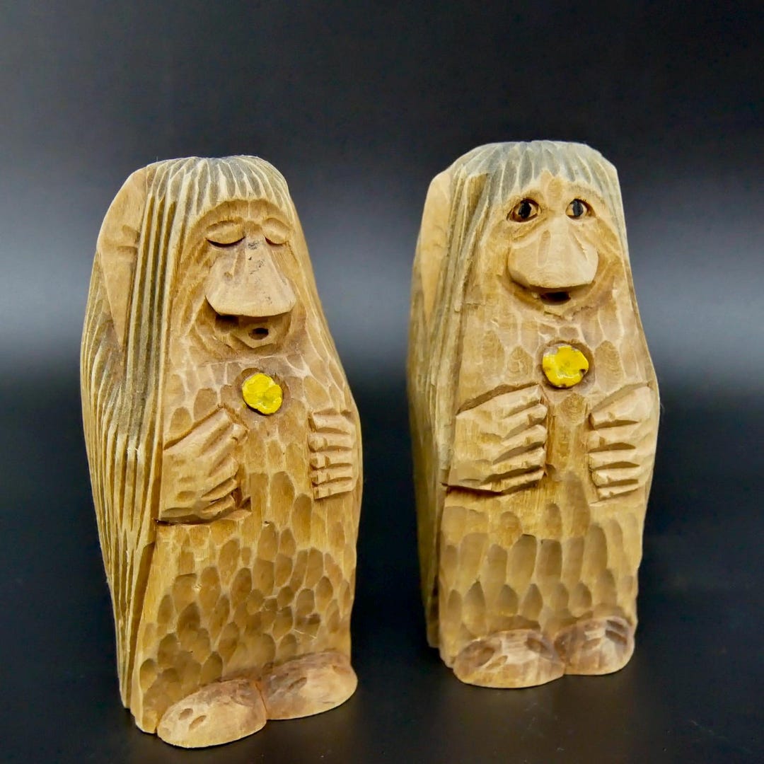 Vintage Hand-carved Wooden Trolls – Scandinavian Folk Art, 10 Cm - Etsy
