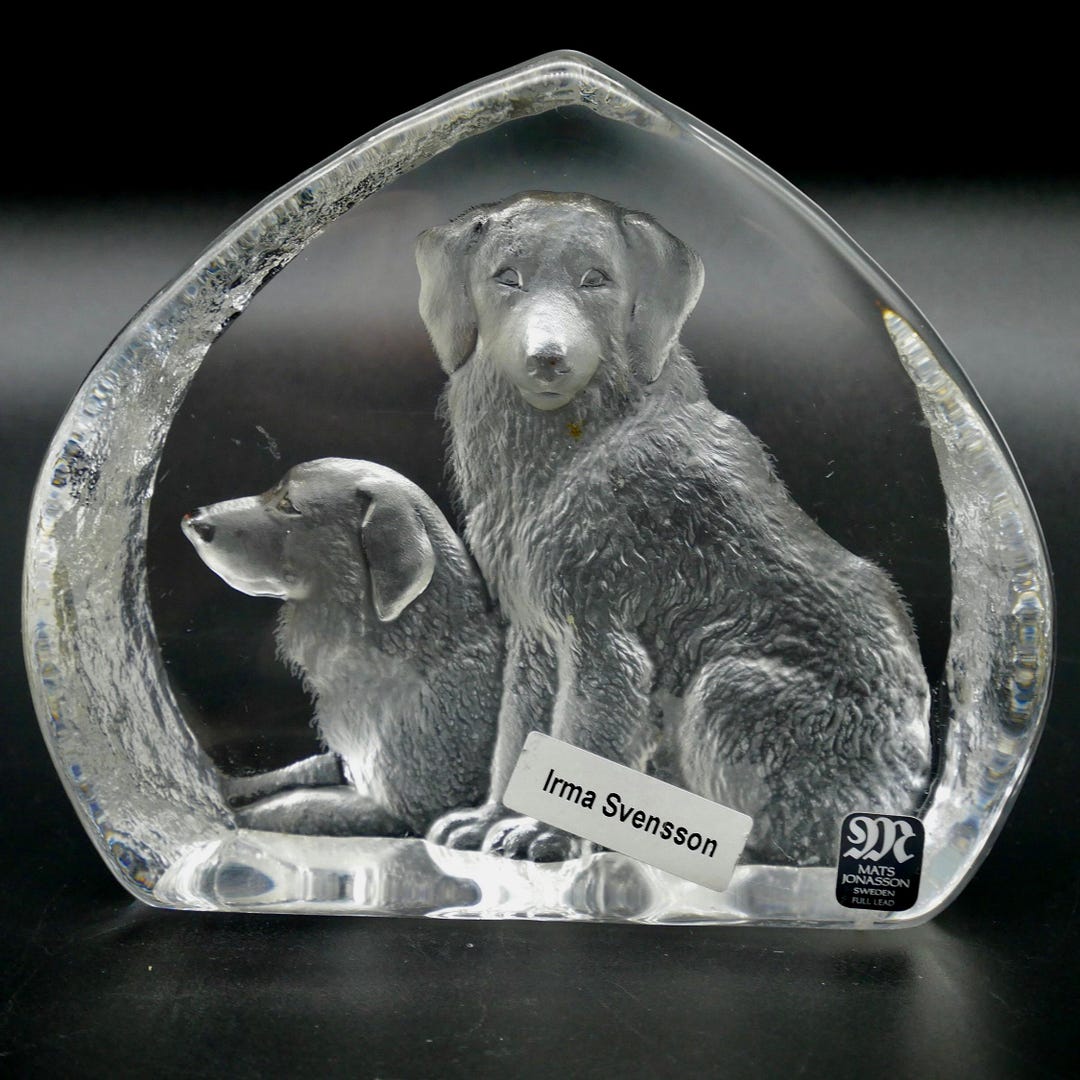 Vintage Glass Paperweight Dogs, Labelled Mats Jonasson, Signed. - Etsy