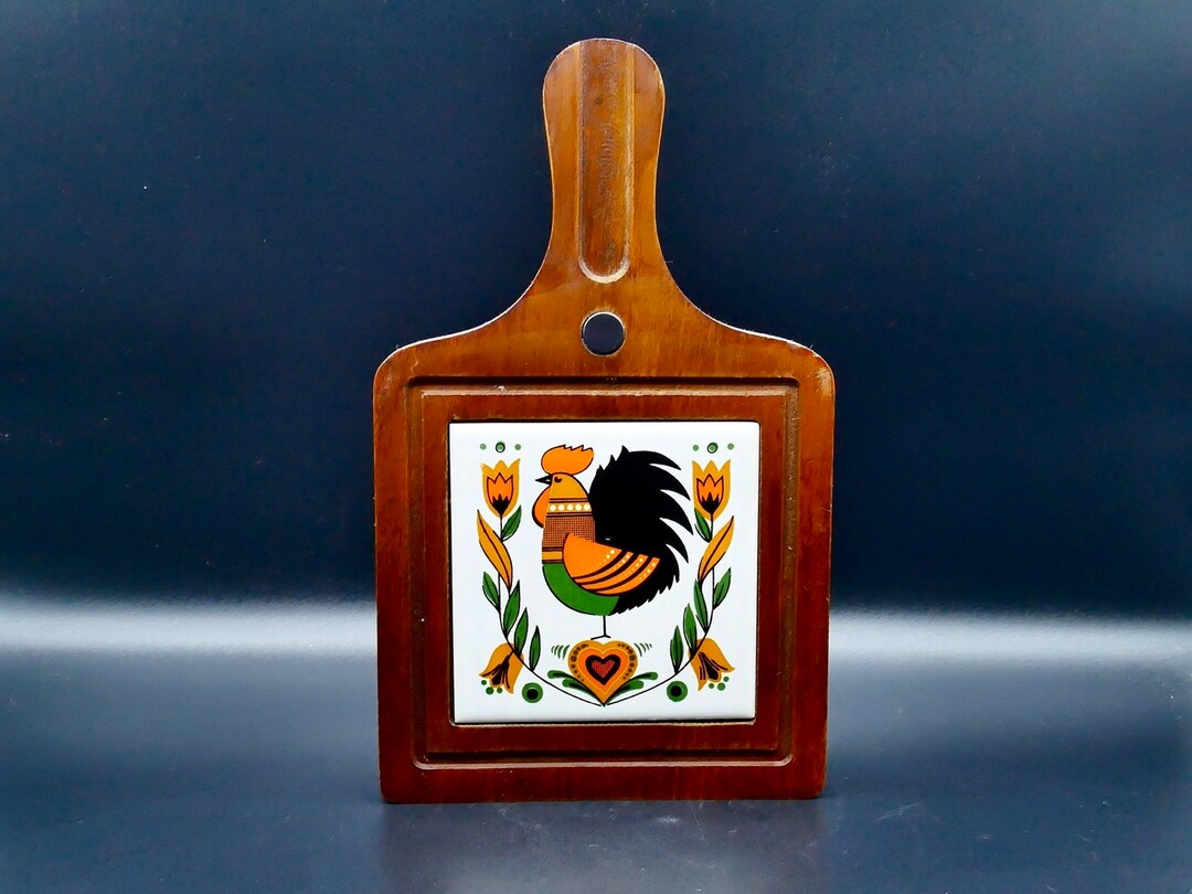 Scandinavian Design Ceramic Tile Cheese Board Mid Century Wood Cutting ...