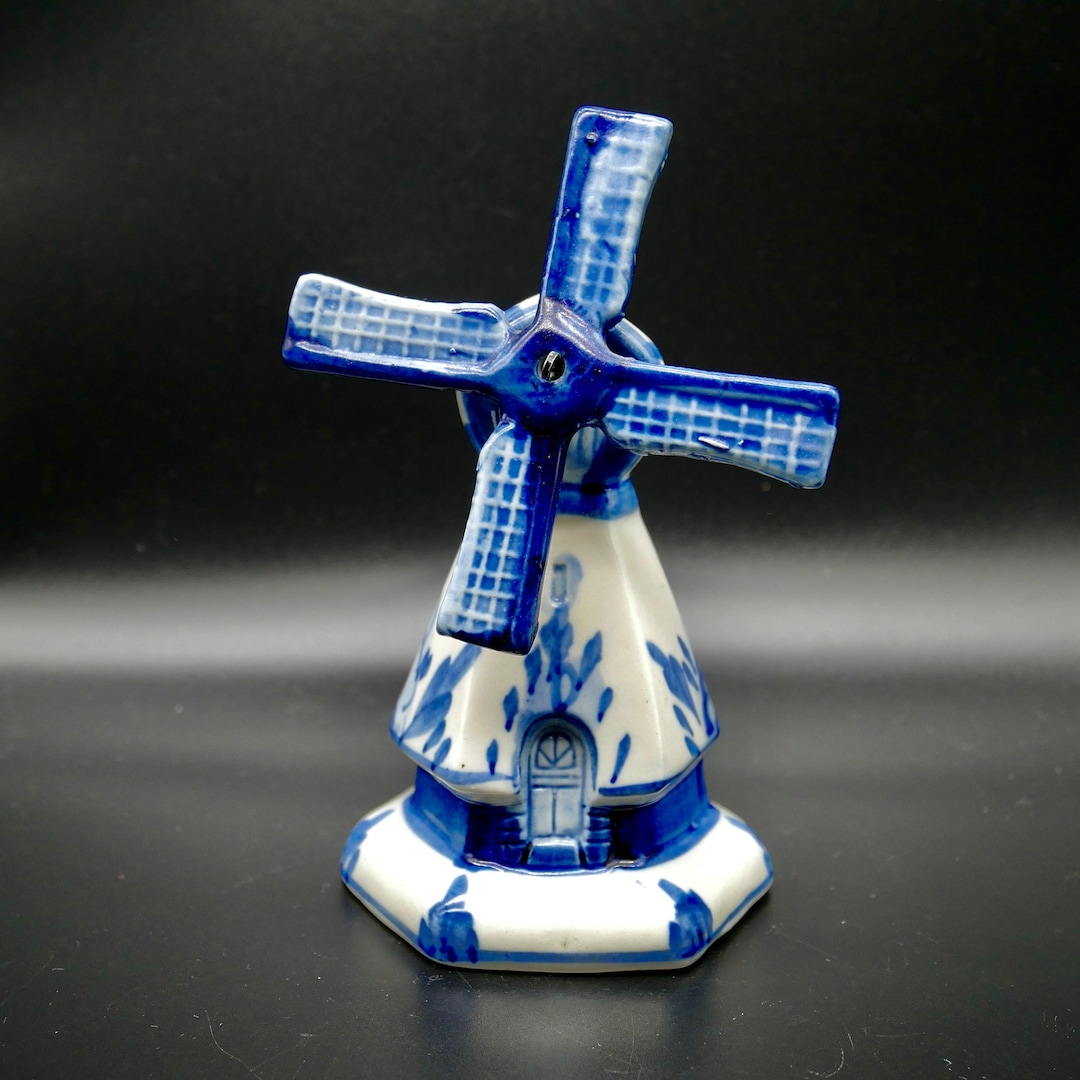Vintage Mid-century Delft Blue Windmill Figurine Dutch Delft Souvenir ...