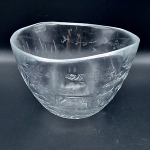 Vintage Scandinavian Glass Bowl With Fish Motif by Paul Isling Nybro ...