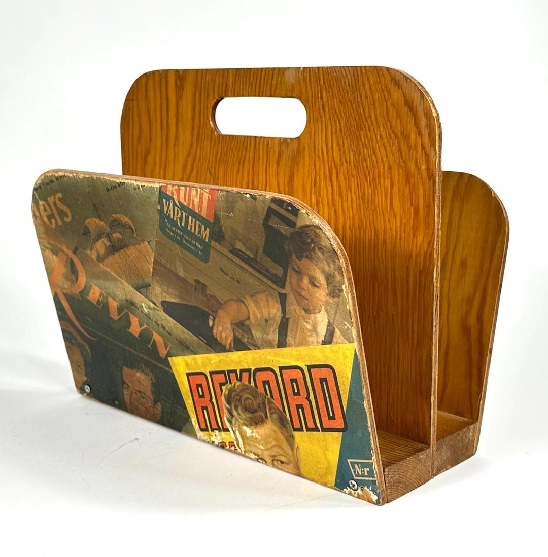 Vintage 50s Decoupaged Magazine Holder, Newpaper Rack, Book Holder ...