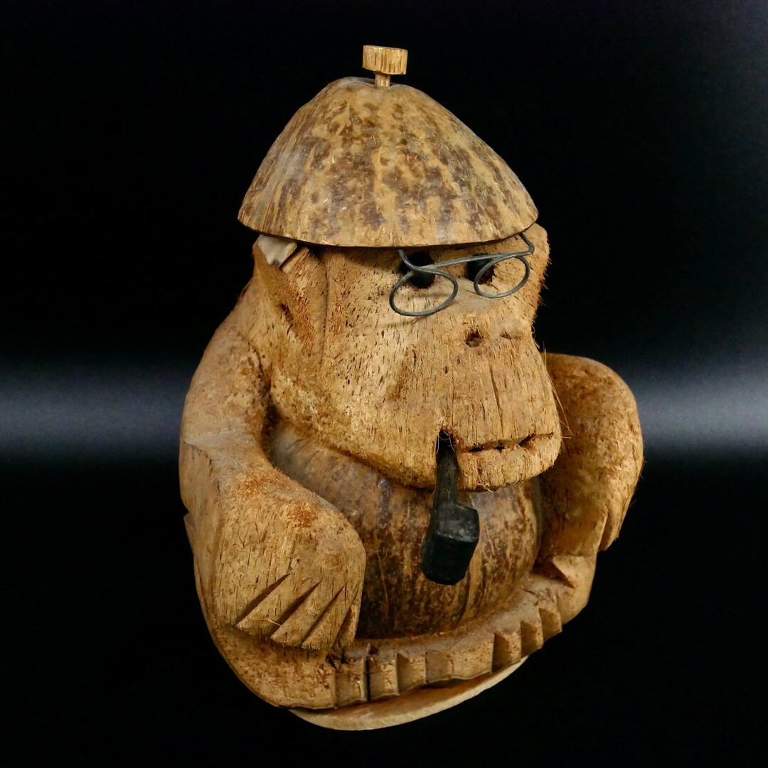 Vintage Tiki Barware Coconut Monkey Sculpture - Hawaiian/polynesian ...