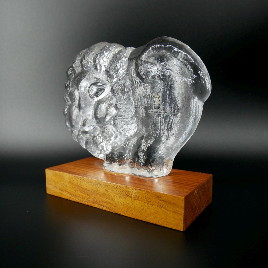 Lisa Larson Glass Lion, 1970s Sculpture With Teak Wood Base - Etsy