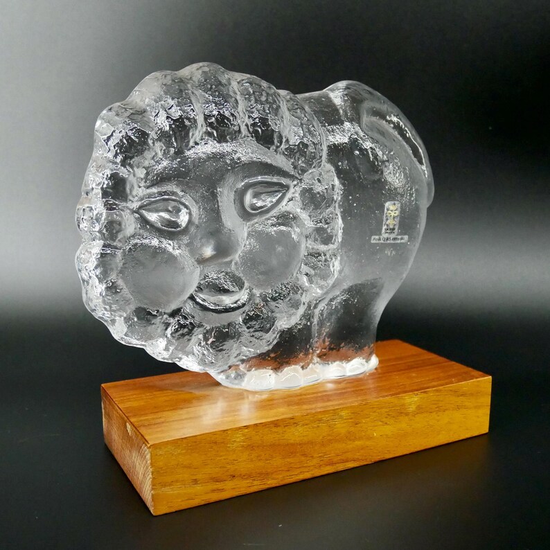 Lisa Larson Glass Lion, 1970s Sculpture With Teak Wood Base - Etsy
