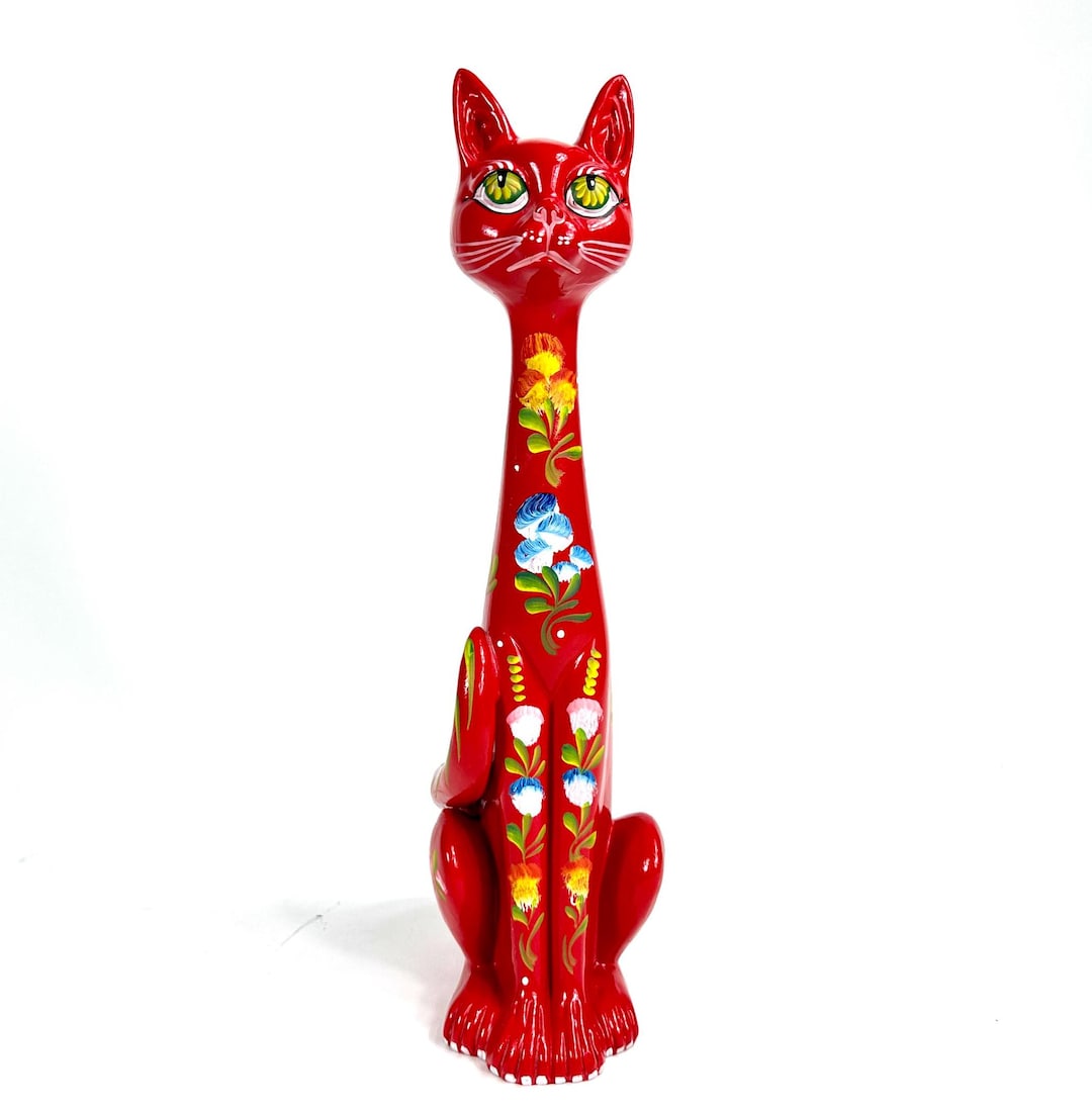 Vintage Mid Century Tall Red Cat Ceramic Figurine Hand Painted With ...
