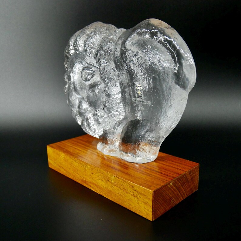 Lisa Larson Glass Lion, 1970s Sculpture With Teak Wood Base - Etsy