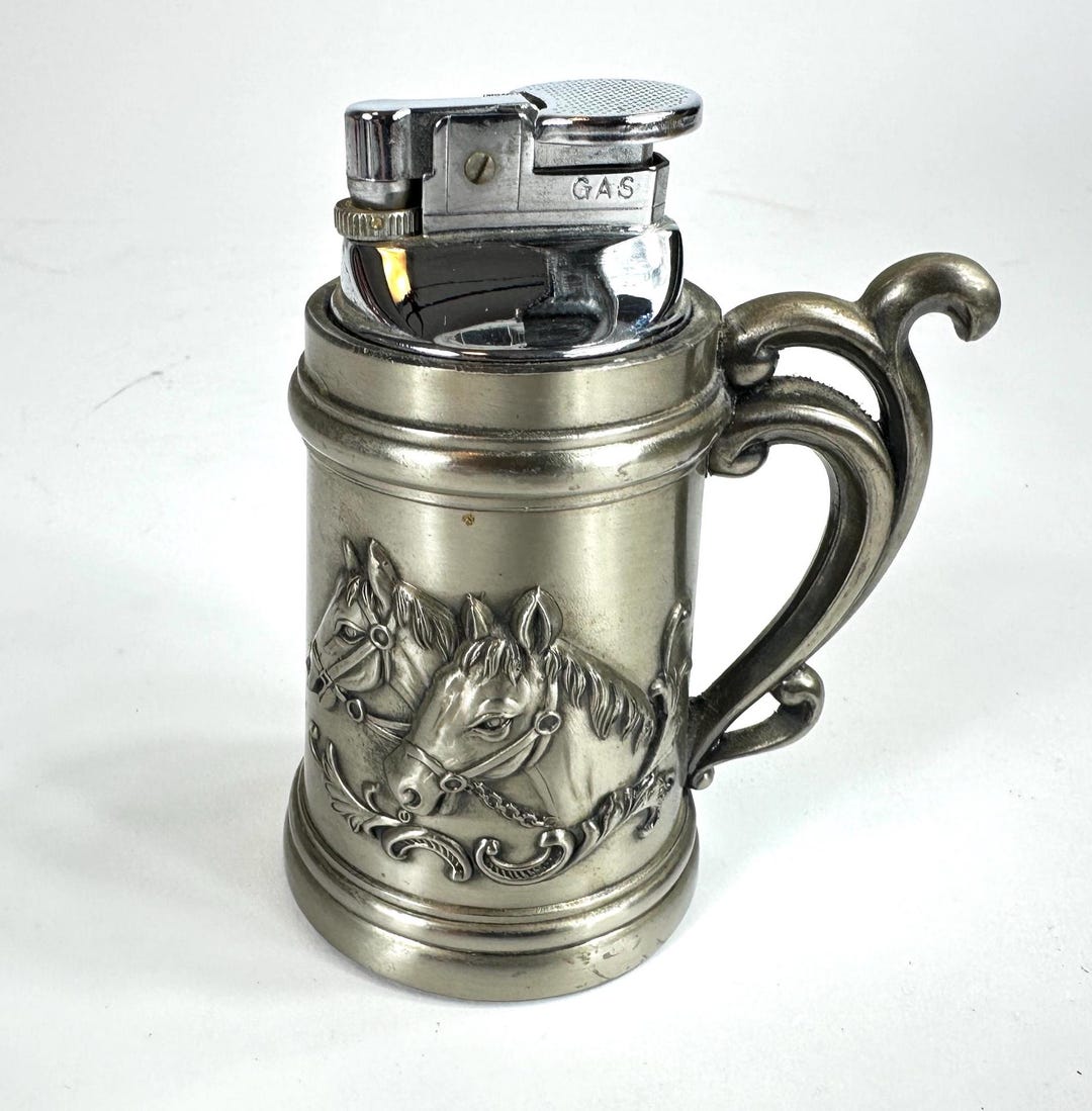 Antique Rare Stein Mug Metal Horse Table Lighter Vintage 1970s Working ...