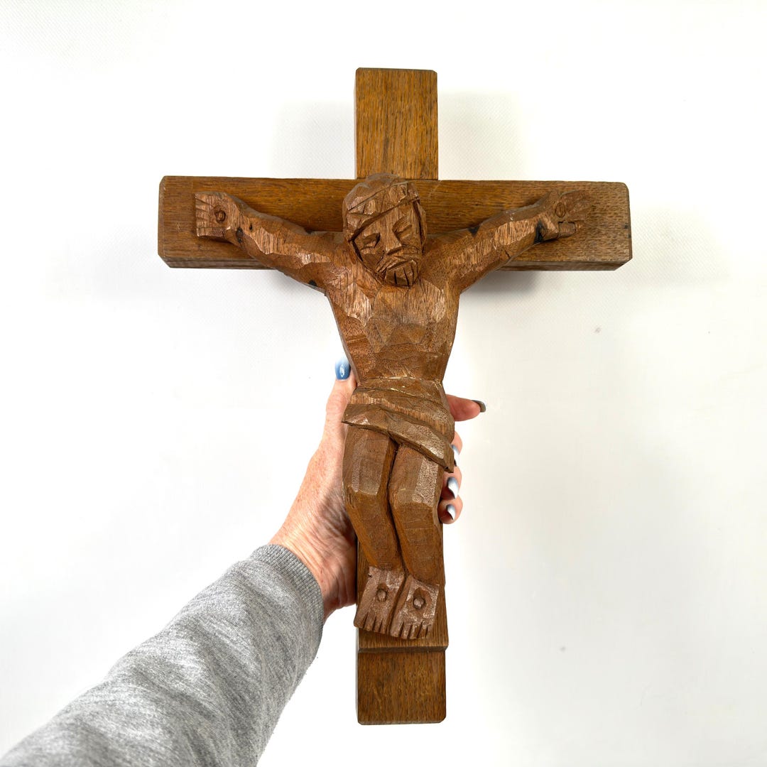 Vintage Hand-carved Oak Crucifix: Brutalist Wood Jesus Cross, 40cm - Etsy