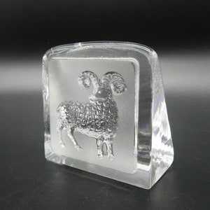 Vintage Glass Aries Zodiac Paperweight - Horoscope Symbol - Hand-etched ...