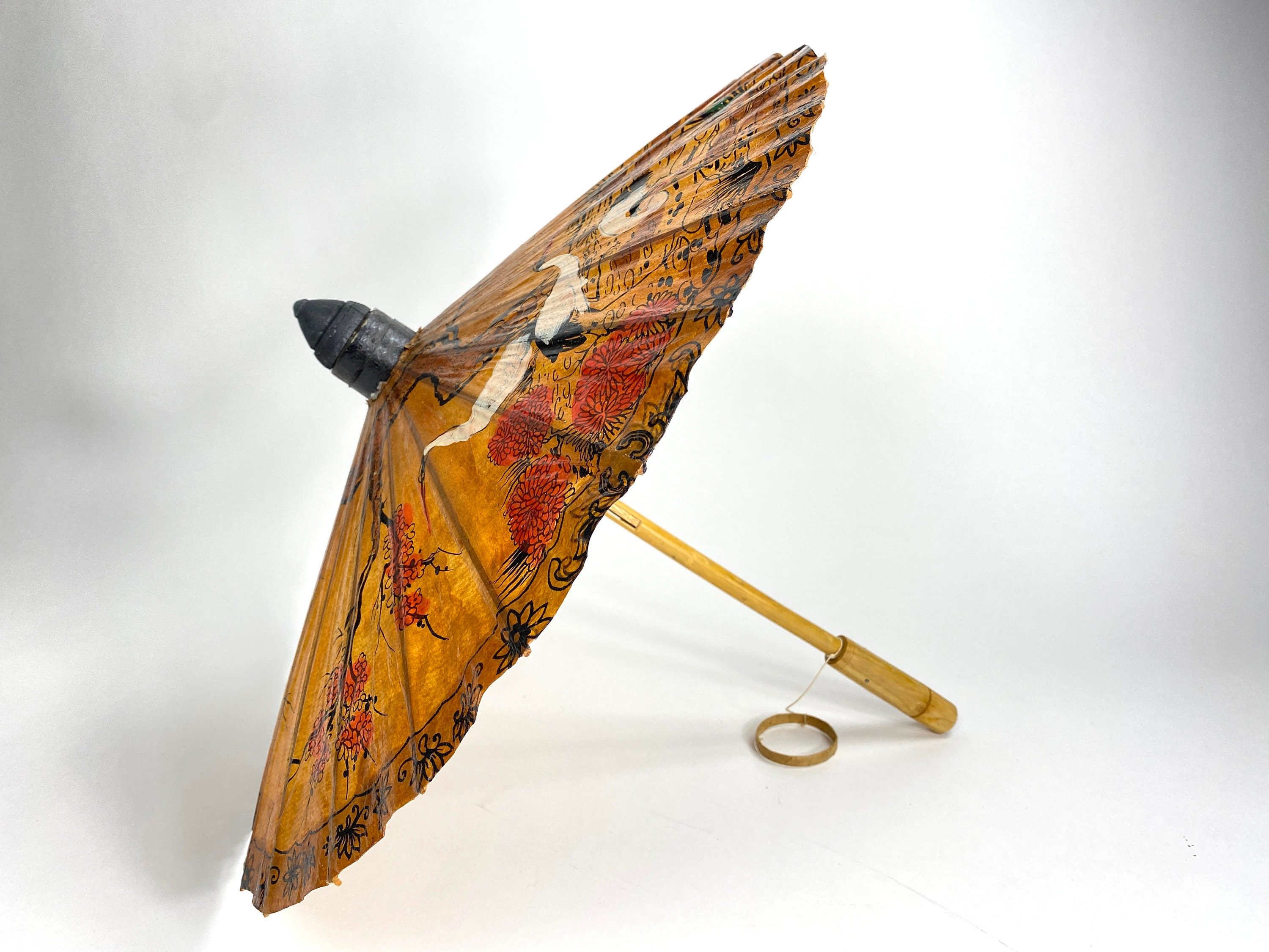Vintage Japanese Bamboo Parasol Hand Painted 1960s Oriental - Etsy