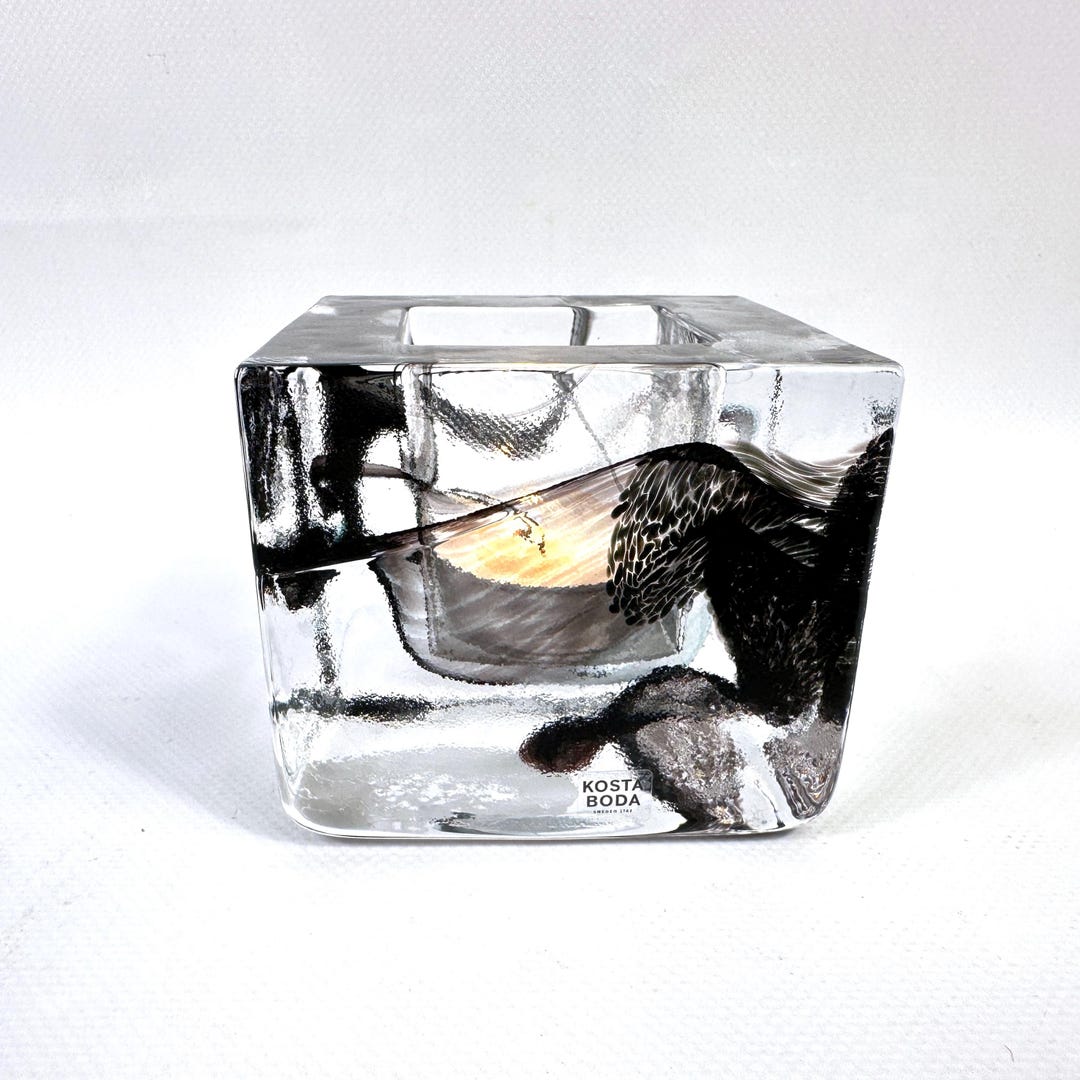 Kosta Boda Brick Glass Votive Tealight Holder, Vintage Swedish Black ...