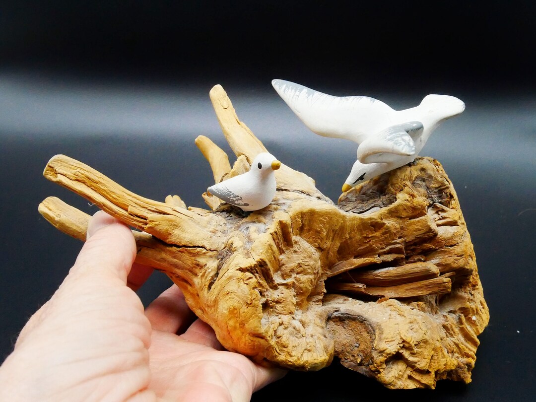 Vintage Ceramic Seagull Figurines on Real Driftwood Hand-painted Studio ...
