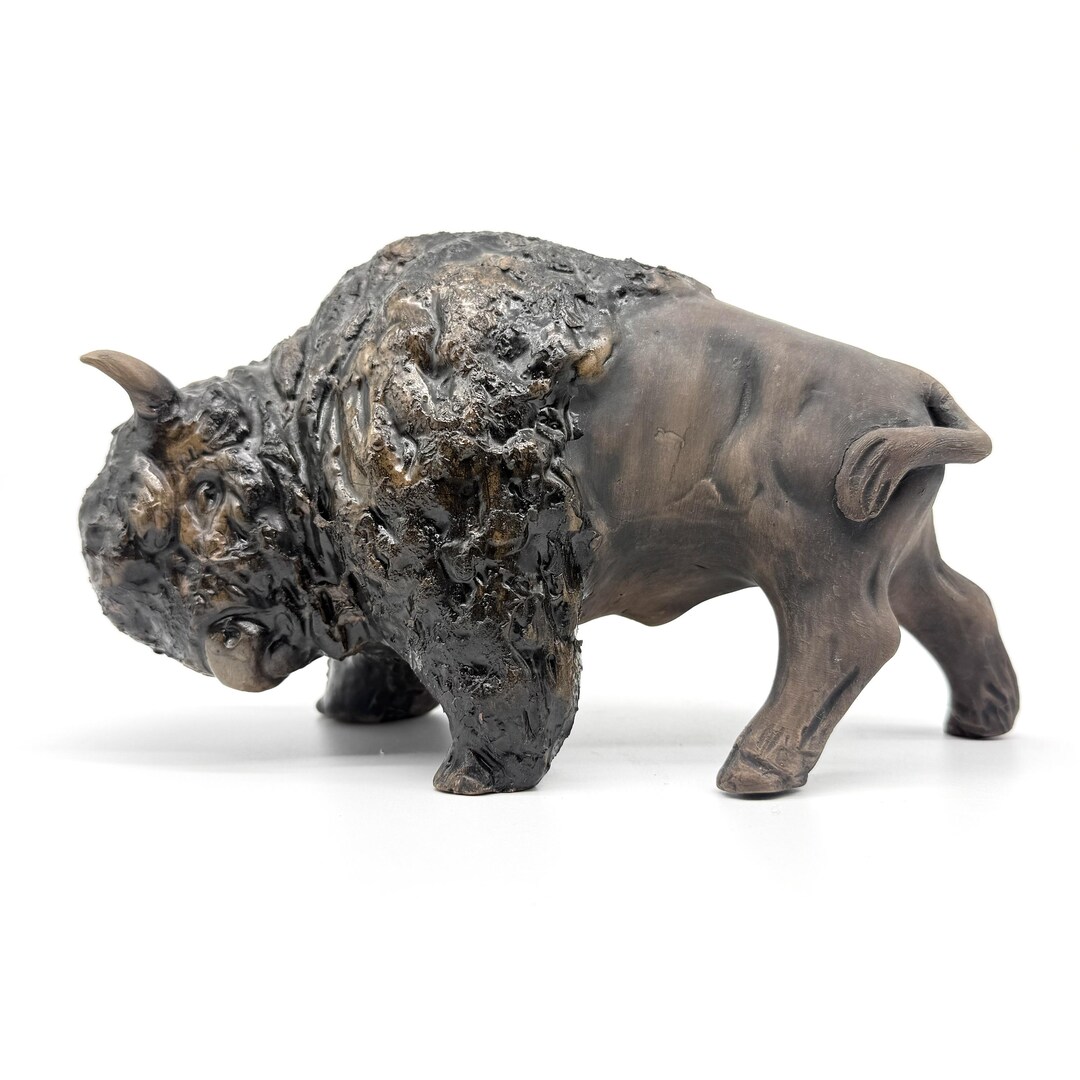 Vintage Pottery Bison Sculpture – Handcrafted Animal Figurine, Signed ...