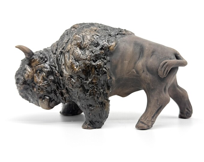Vintage Pottery Bison Sculpture – Handcrafted Animal Figurine, Signed ...