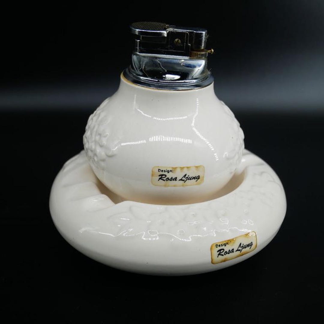 Vintage White Ceramic Table Lighter With Matching Ashtray by Rosa Ljung ...