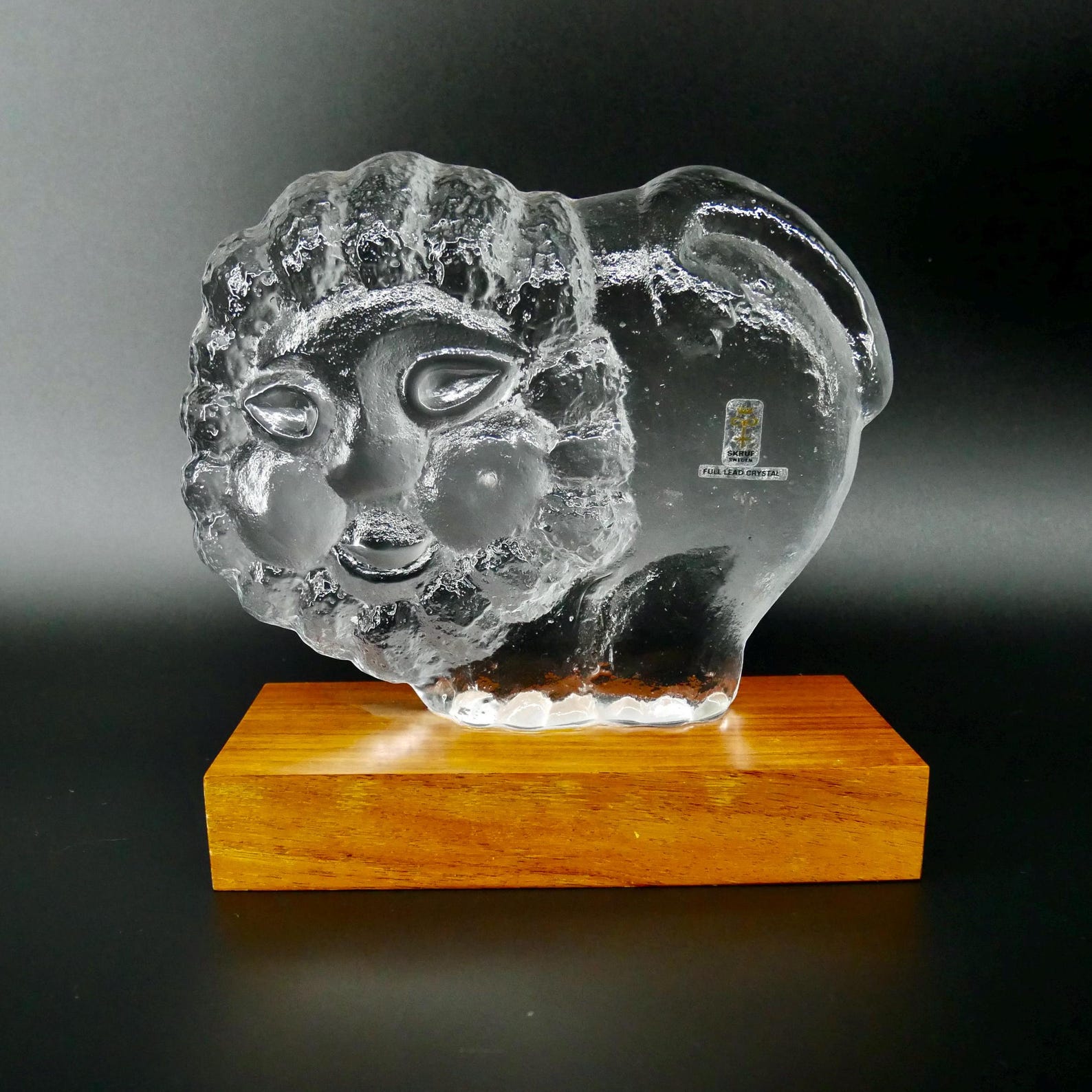 Lisa Larson Glass Lion, 1970s Sculpture With Teak Wood Base - Etsy