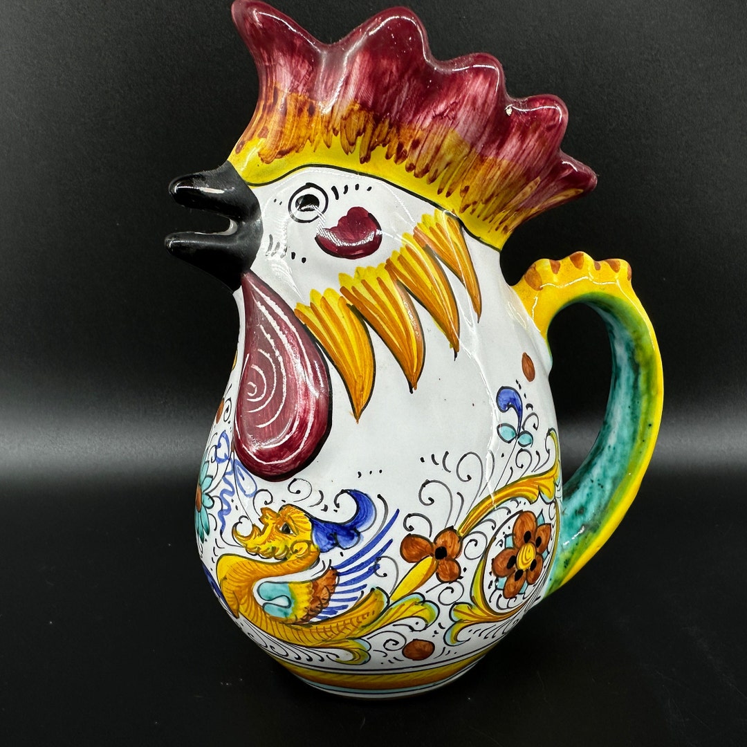 Vintage Hand-painted Deruta Rooster Pitcher Jug, 1970s Made in Italy ...