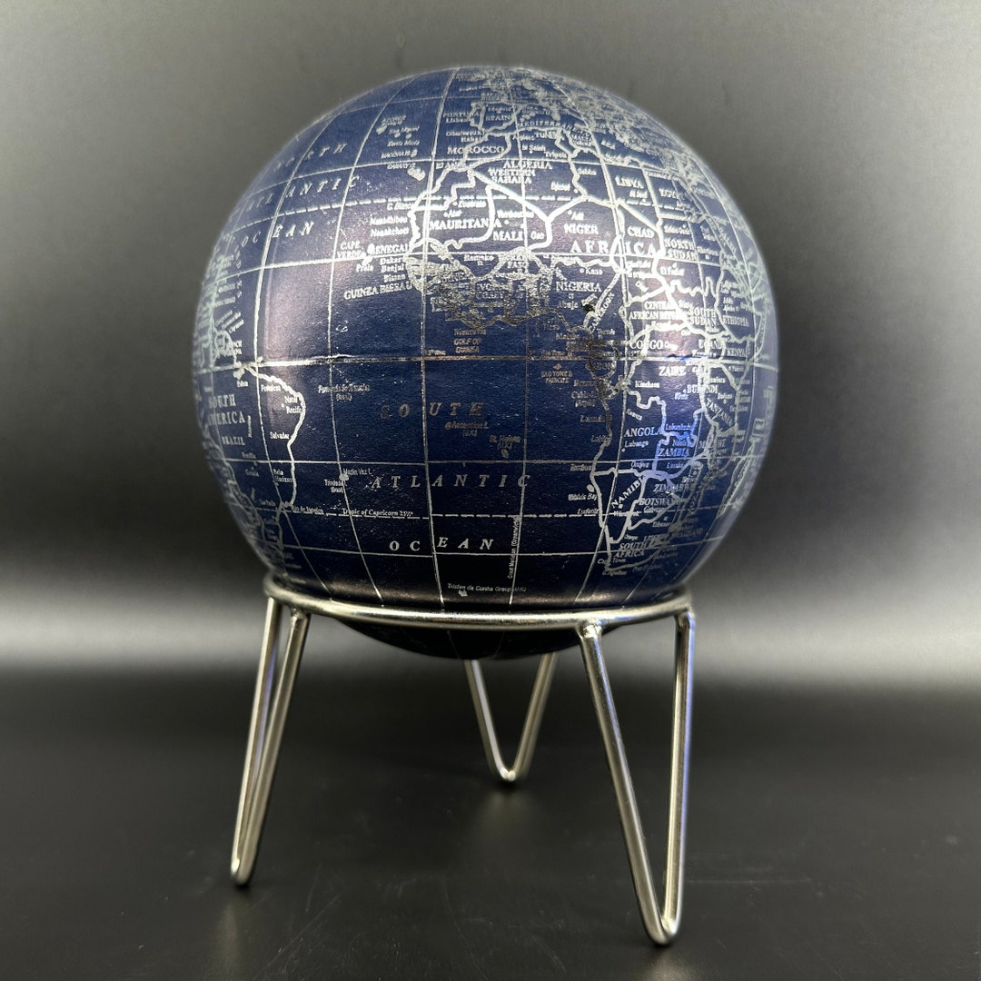 Vintage Blue and Silver Table Desktop World Globe Free Standing on ...