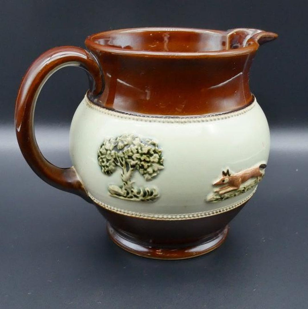 Large Vintage Denby Pottery Derby Pitcher Hunting Decor Jug Creamer ...