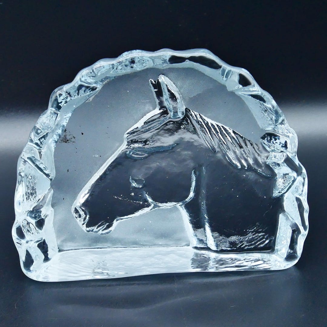 Vintage Glass Horse Paperweight - Crystal Paperweight Sculpture - Made ...