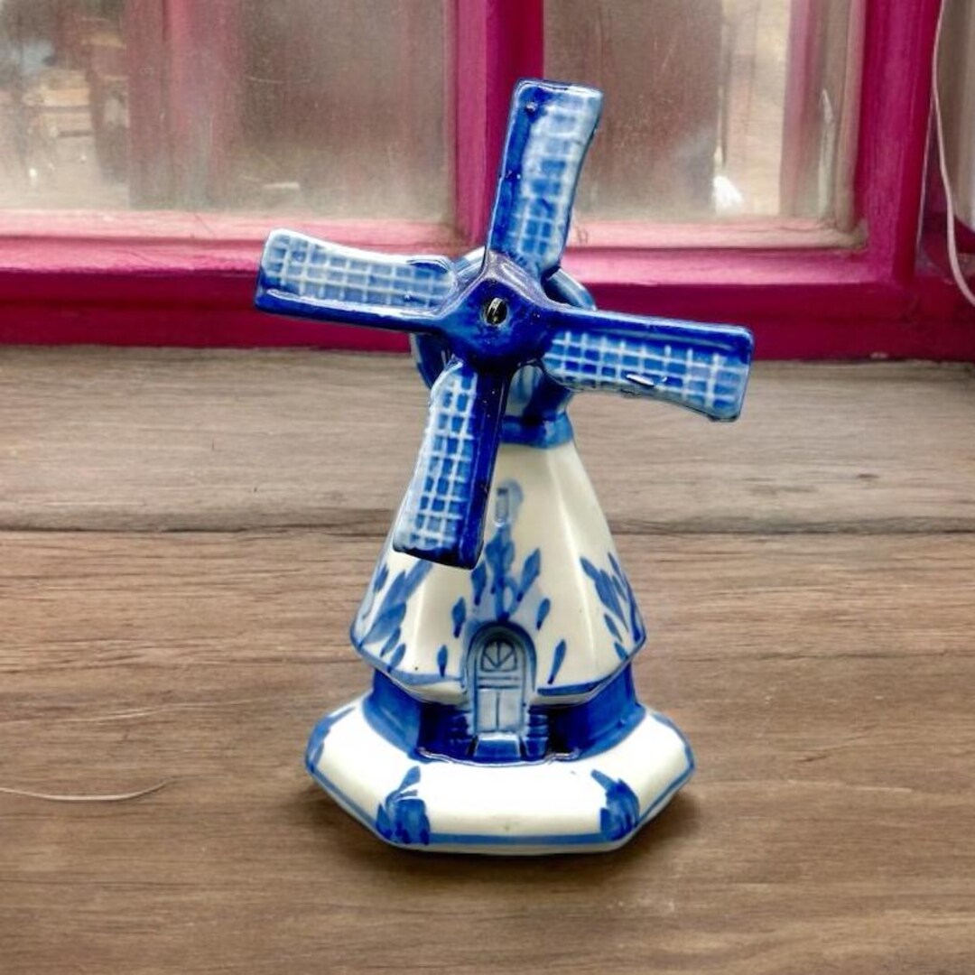Vintage Mid-century Delft Blue Windmill Figurine Dutch Delft Souvenir ...