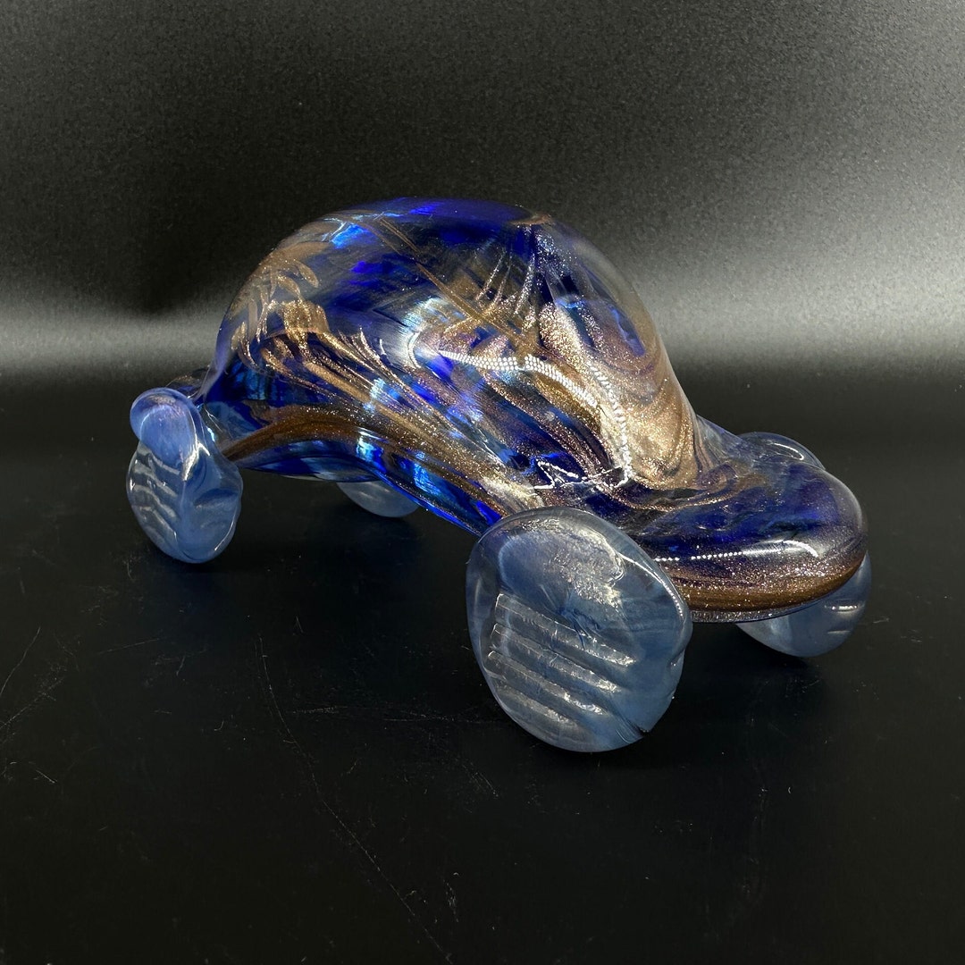 Vintage Abstract Blue and Gold Glass Car Figurine Sculpture - Signed - Etsy