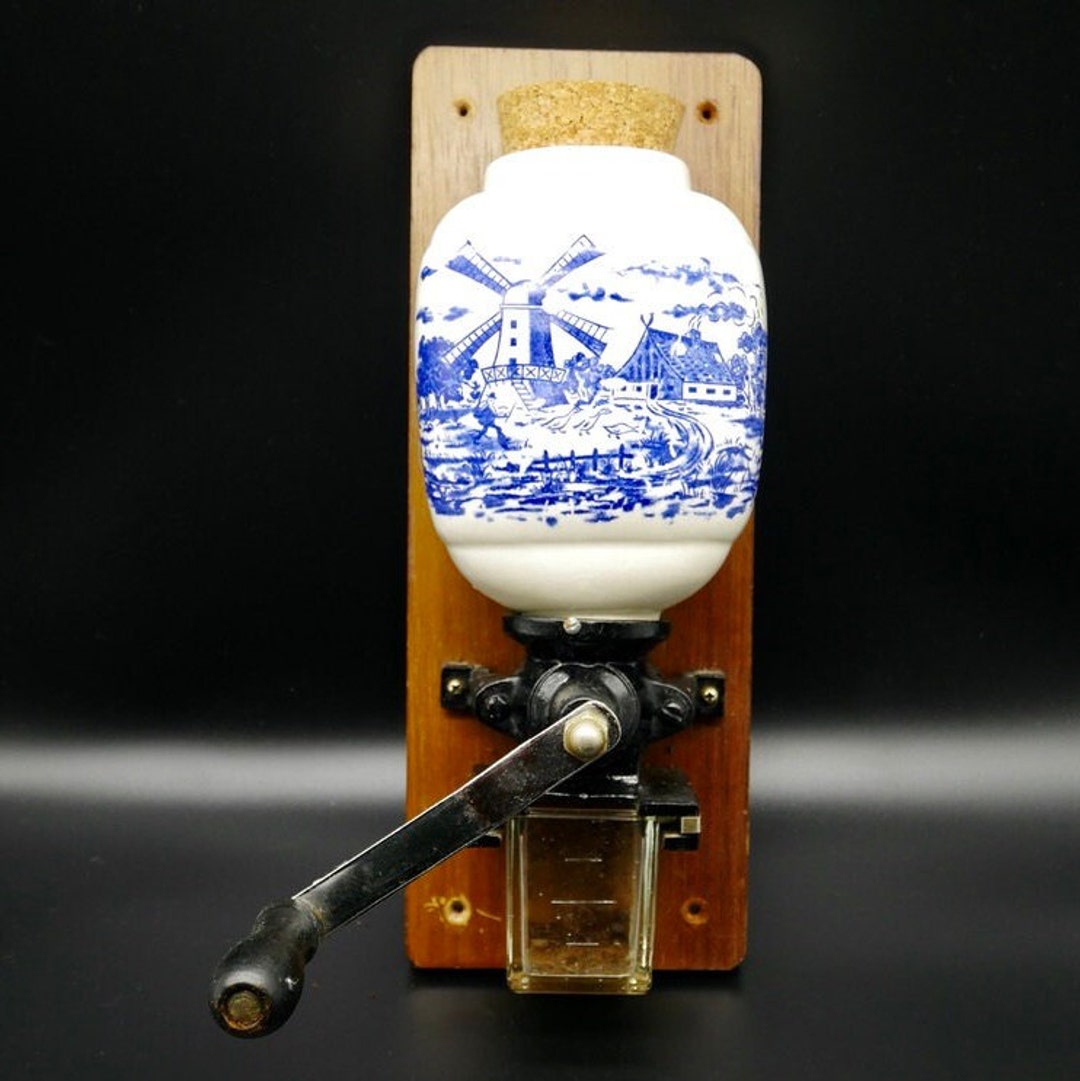 Vintage Delft Ceramic Coffee Grinder - Handpainted Folk Art Style ...