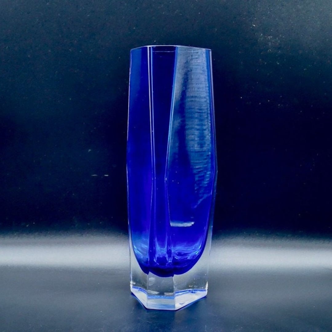 Vintage Blue Art Glass Vase From Aseda Sweden 1960s Abstract Geometric ...