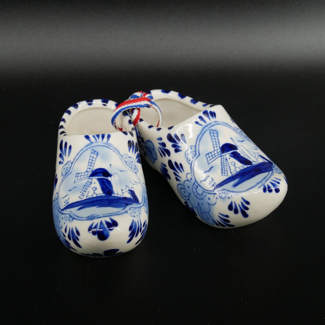 Vintage Delft Pottery Clogs - Hand Painted Decorative Clogs - Made in ...