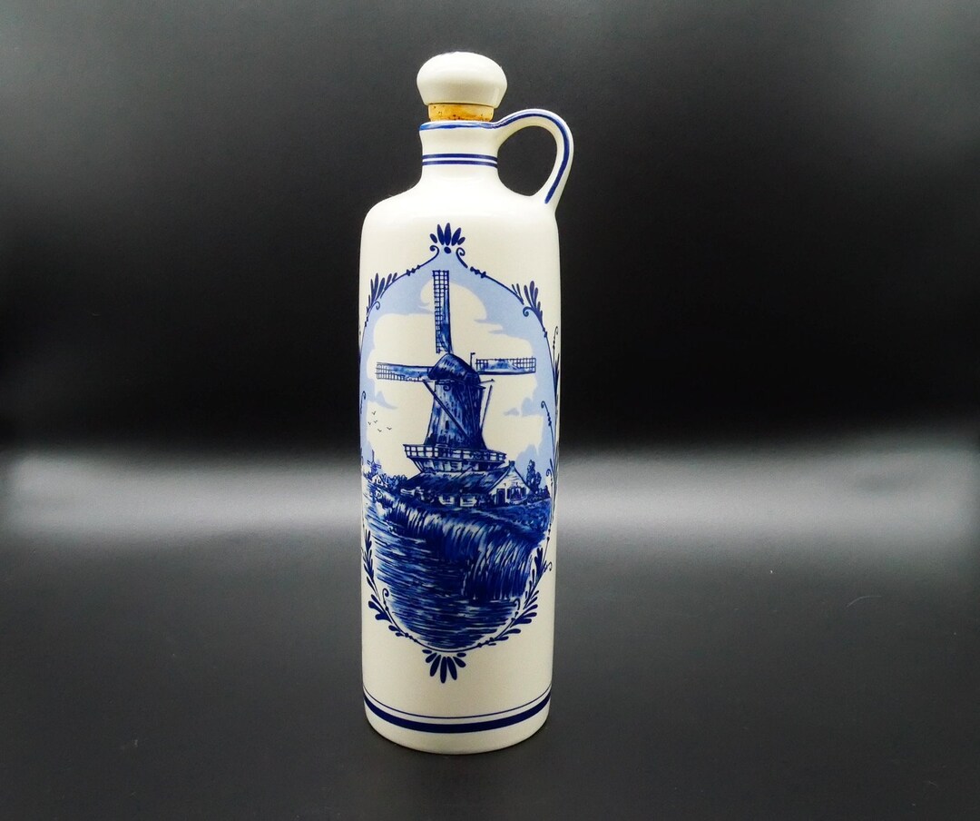 Vintage Dutch Delft Blue Ceramic Flask With Cork Stopper - Etsy