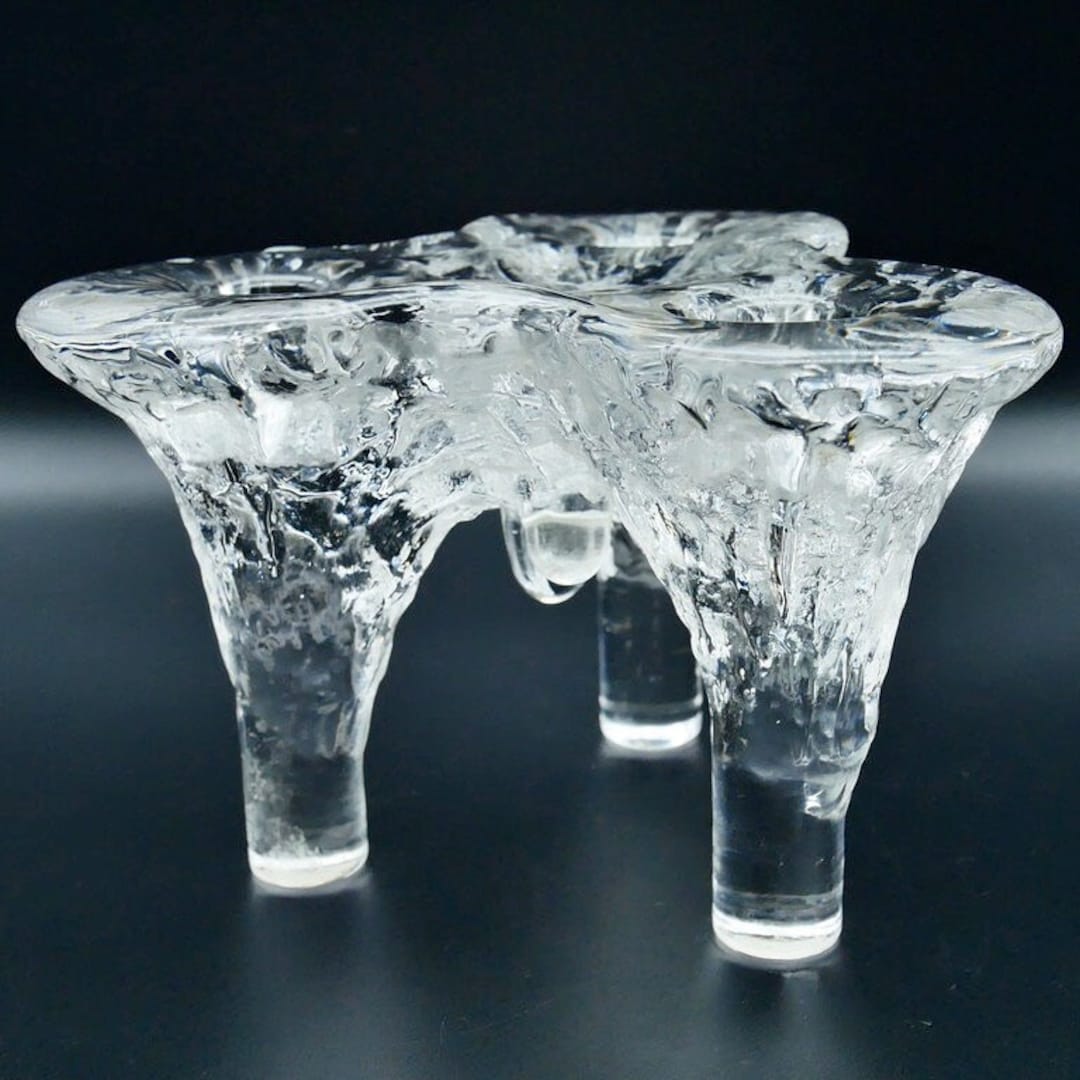 Vintage Art Glass Kosta Boda Igloo Candleholder for 3 Candles Scandinavian Candlesticks Swedish ...