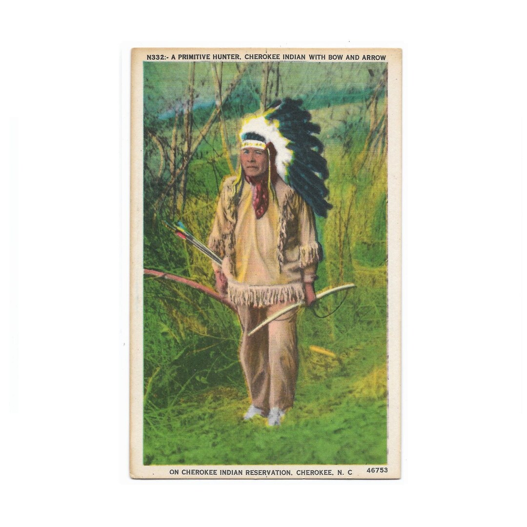 Cherokee Indian Hunter With Bow and Arrow, North Carolina Native ...