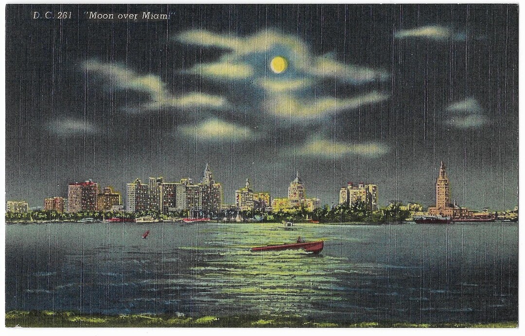 Moon Over Miami Florida 1940s Unused Linen Postcard - Etsy