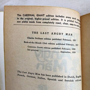 The Last Angry Man by Gerald Green 1959 Third Printing - Etsy
