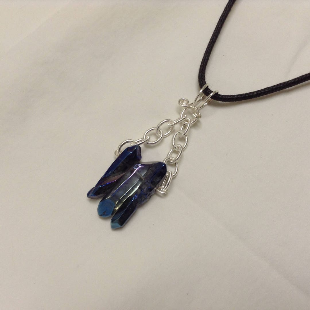 Blue Rock Crystal Silver Pendant/Natural Crystal Pendant/Meditation ...