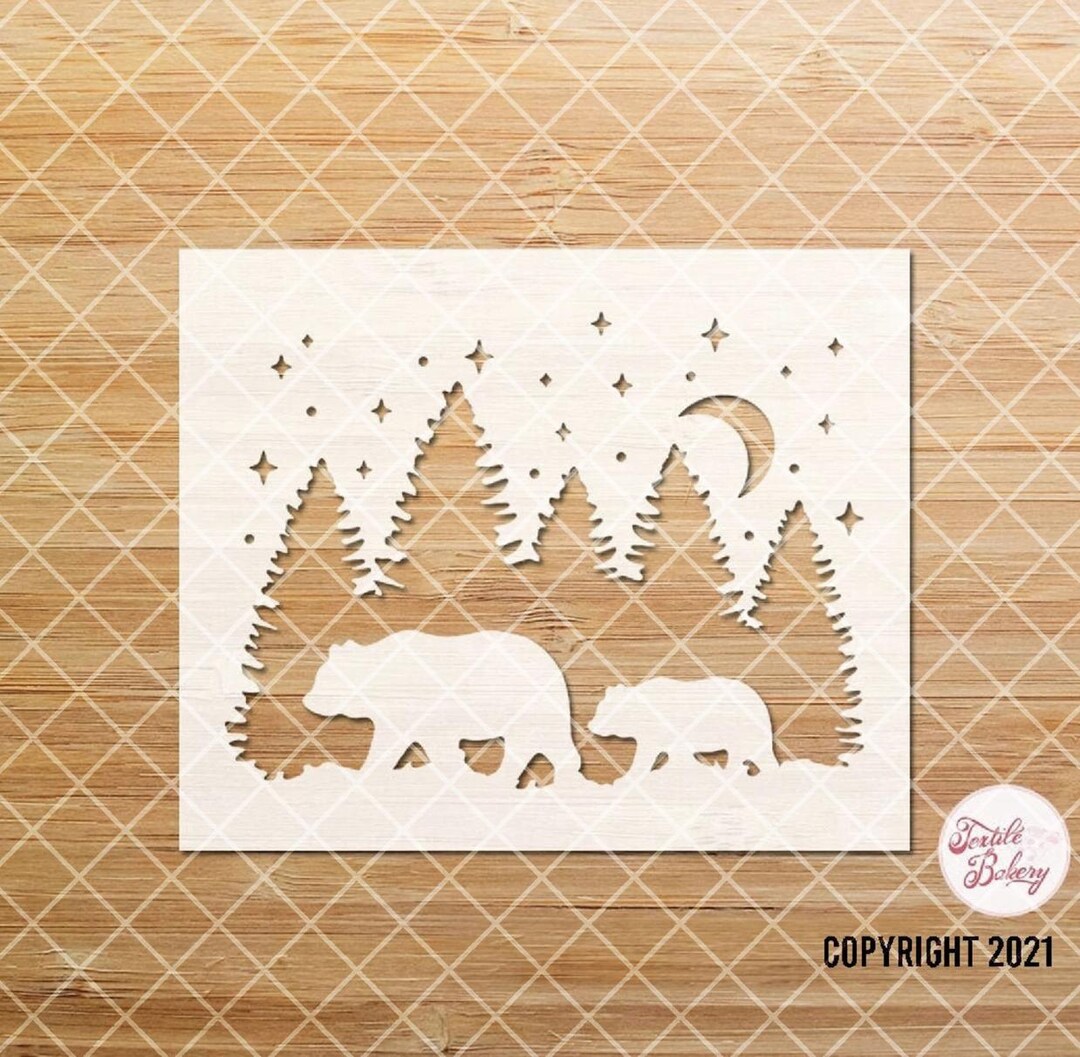 Pine Tree Stencil, Bear Stencil, Forrest With Bear Stencil, Fir Tree ...