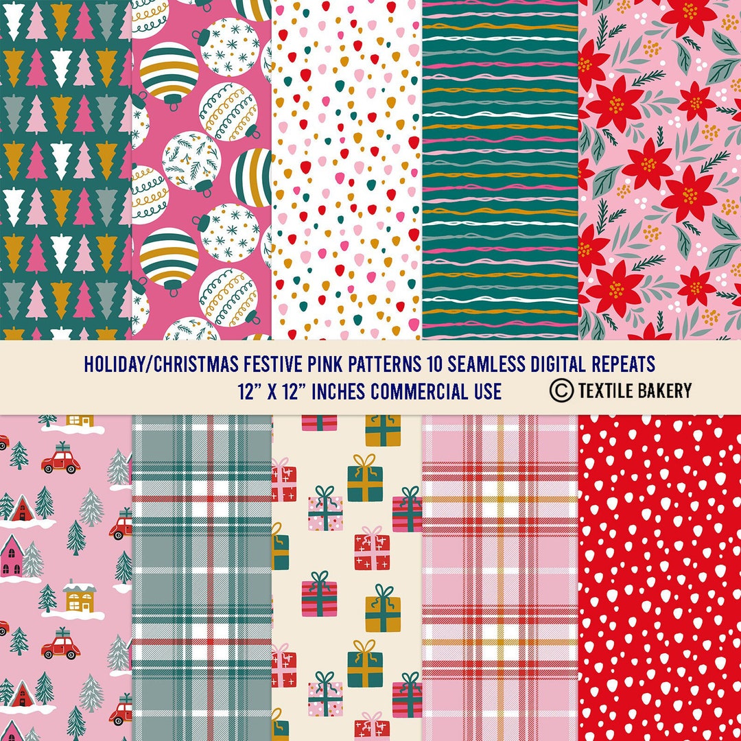 10 Holiday Christmas Patterns, Paper Pack, Festive Pattern, Seamless ...
