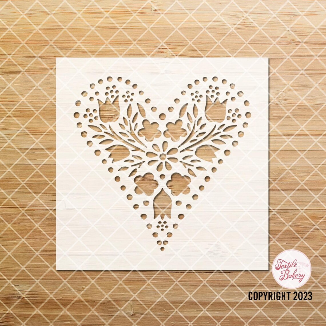 Valentine Stencil, Heart Stencil, Folk Art Heart Stencil, Heart Floral ...