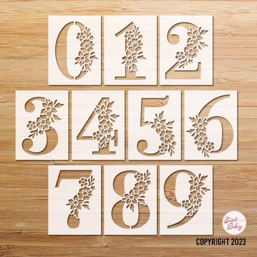 Floral Numbers Stencil, Number Stencils, DIY Stencils, Address Stencil ...