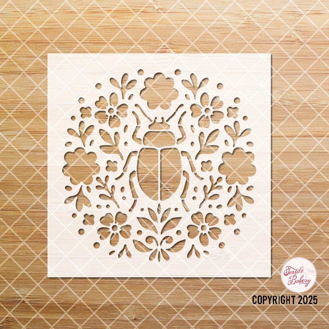 Beetle Folk Art Stencil, Beetle Stencil, Insect Stencil Design, Folk ...