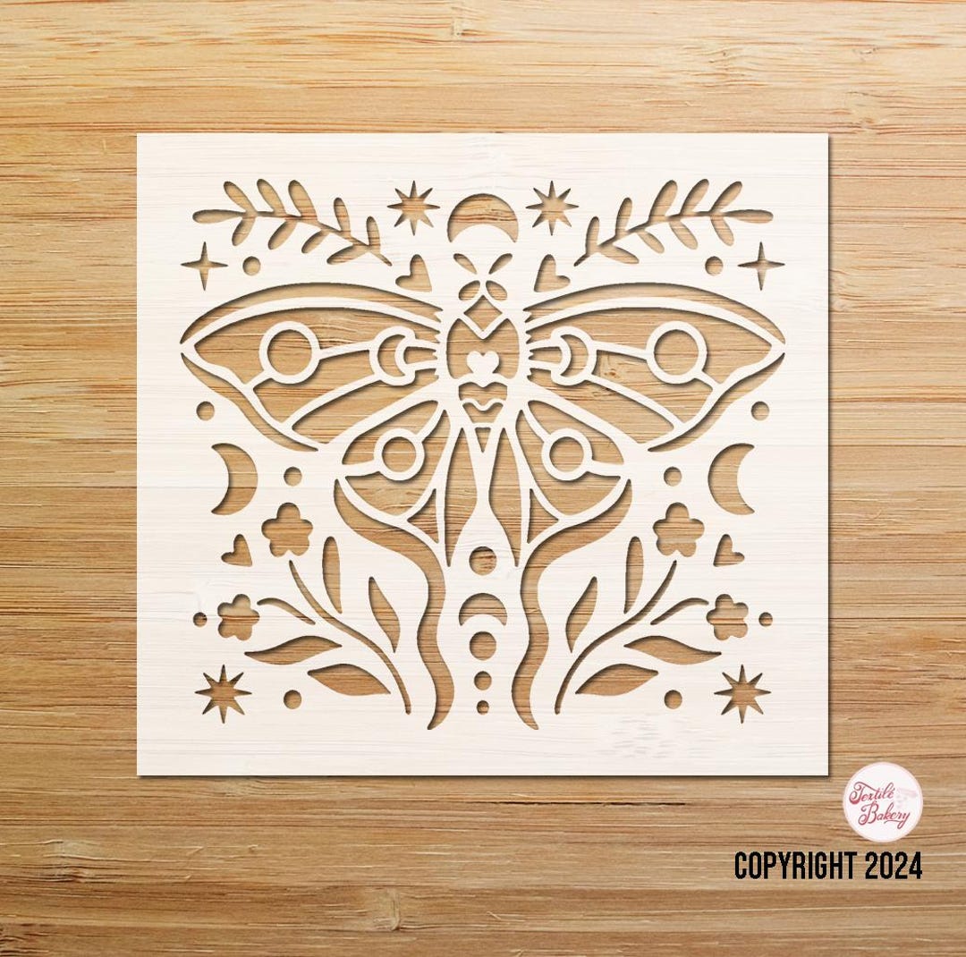 Luna Moth Stencil, Moth Floral Stencil, Moth Insect Stencil Design ...