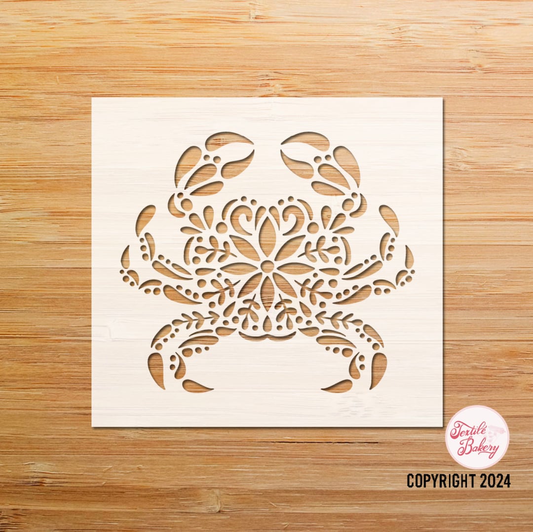 Single Crab Stencil, Floral Crab Stencil, Nautical Stencil, Crustacean ...