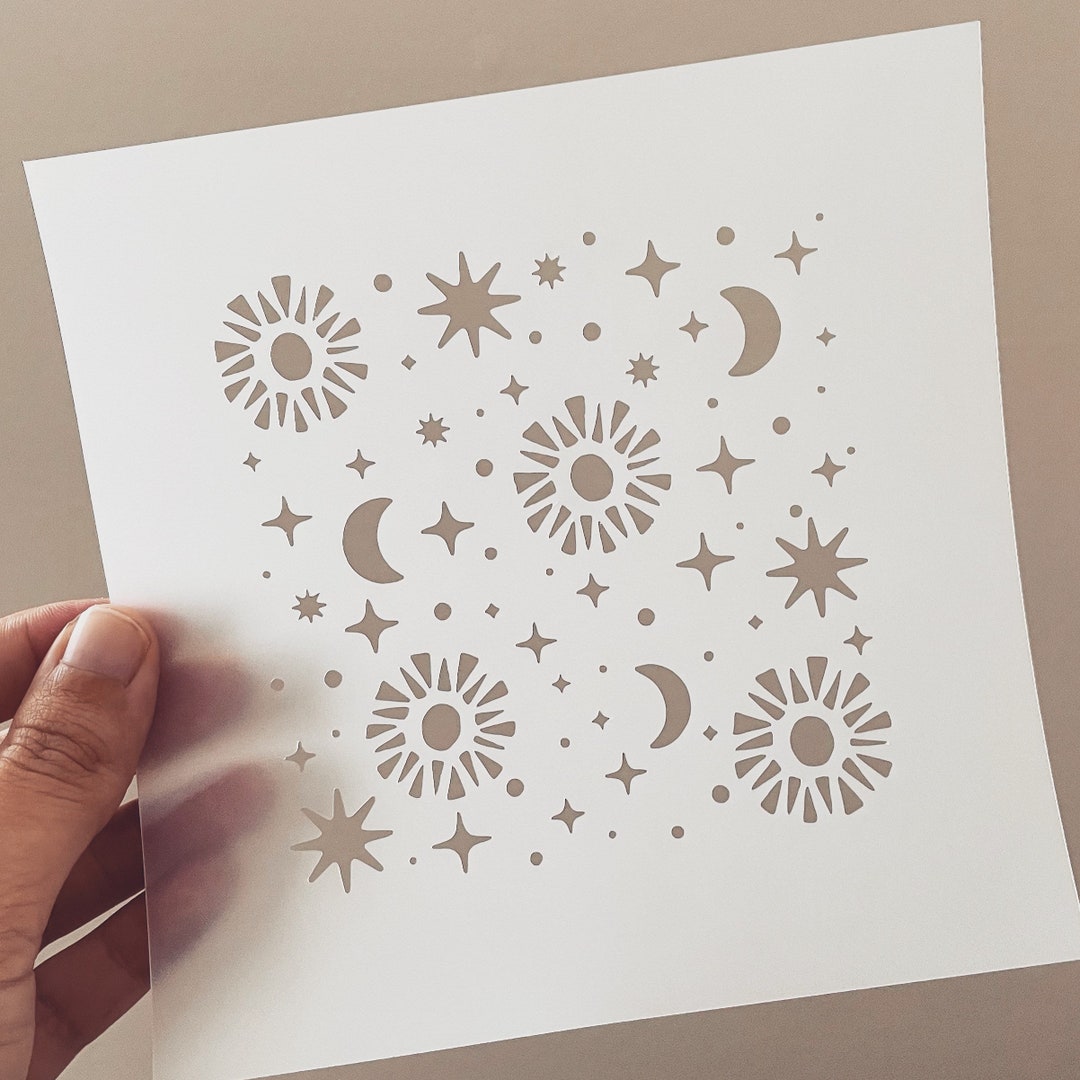 Moon Sun Star Stencil, Pattern Stencil, Stars Stencil, Texture Stencil ...