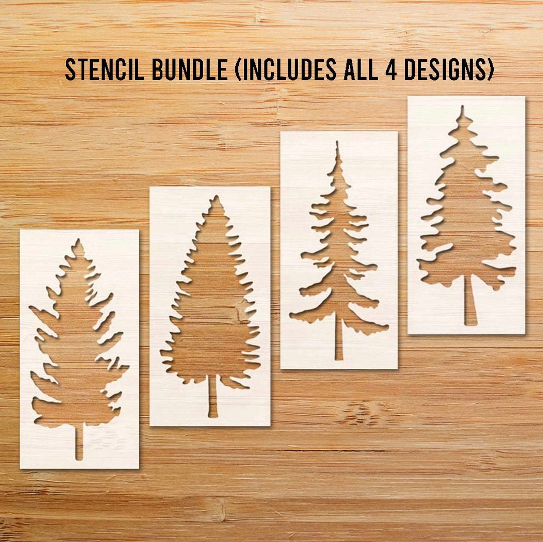 Pine Tree Stencil Bundle, Fir Tree Stencil Bundle, Christmas Tree ...