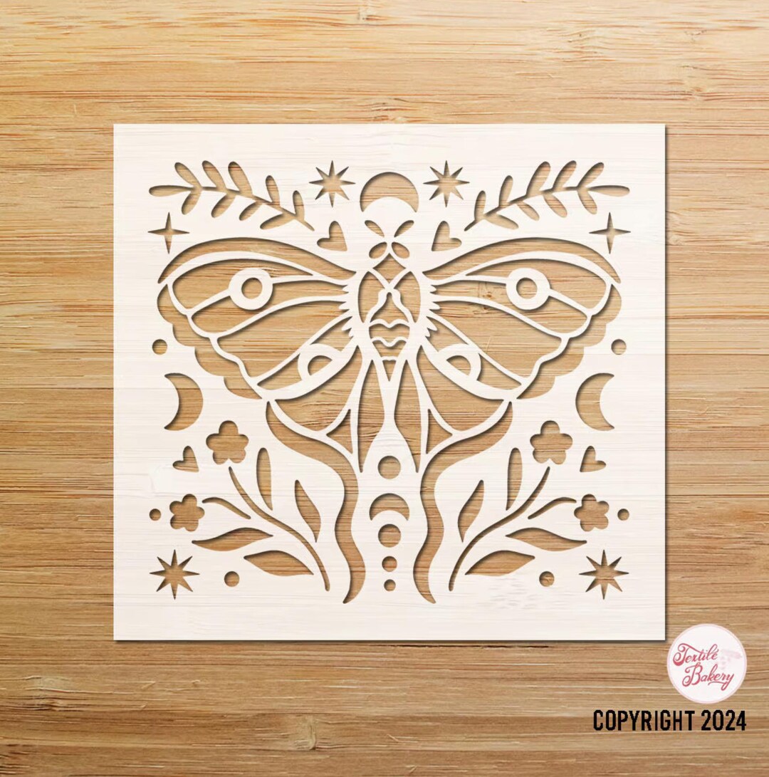 Moth Stencil, Moth Floral Stencil, Moth Insect Stencil Design, Tattoo ...